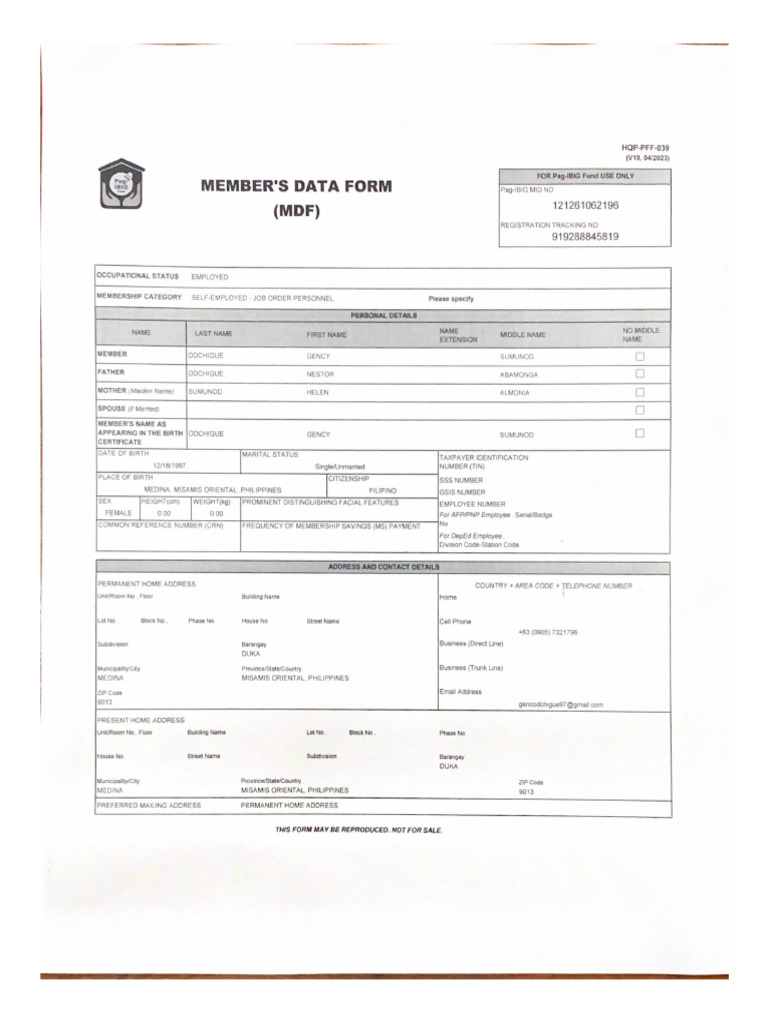Members Data Form | PDF
