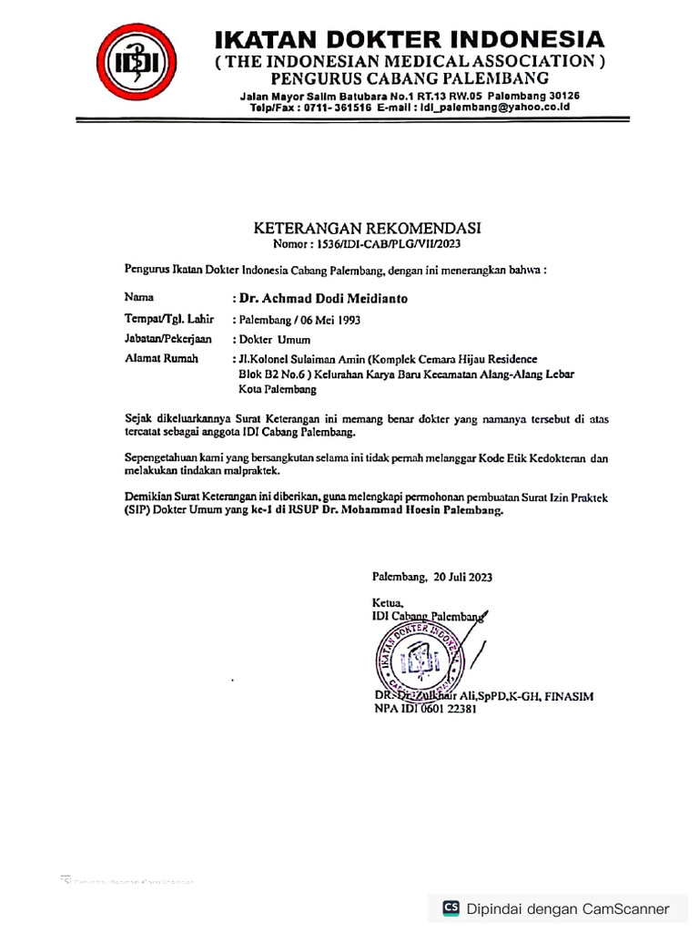 Surat Rekom Sip-P Idi Dr. Dodi | PDF