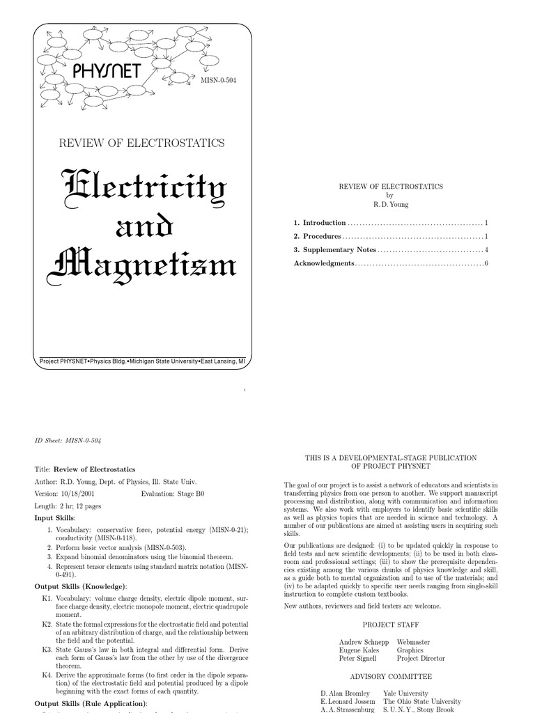 Electricity and Magnetism: Review of Electrostatics | PDF | Dipole ...