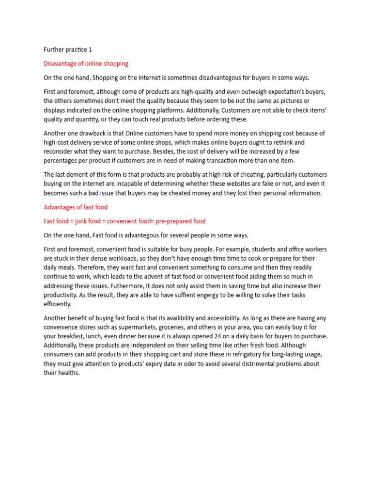 Writing Paragraph | PDF | Online Shopping | Fast Food