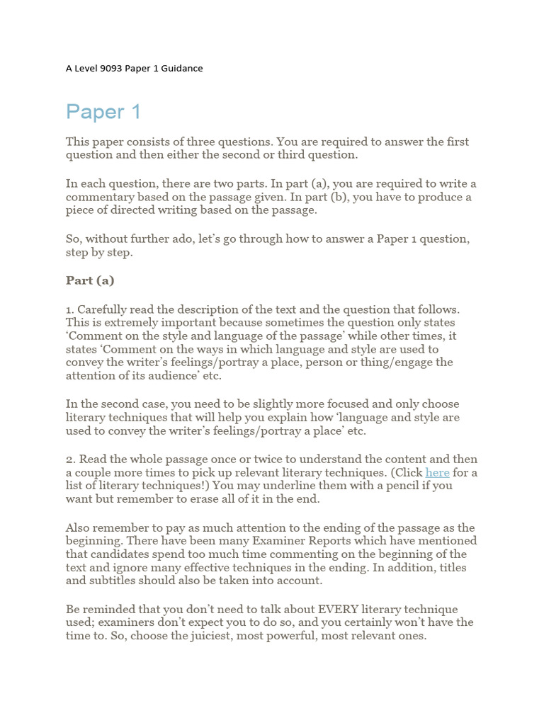 A Level 9093 Paper 1 Guidance | PDF | Language Arts & Discipline ...