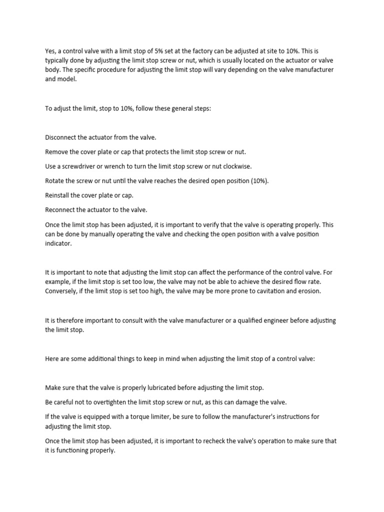 Control Valve Limit Switch Adjustment. | PDF