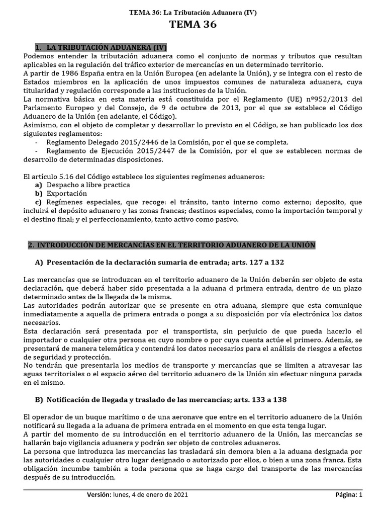 Tema 36. Aduanas (IV) | PDF | aduana | Economias