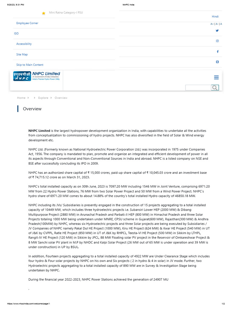 NHPC India-Overview | PDF