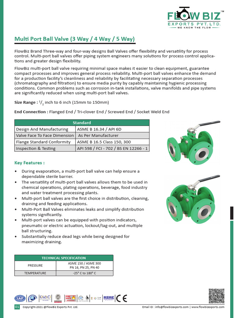 FlowBiz Multi Port Ball Valve (3 Way: 4 Way: 5 Way) | PDF | Valve ...