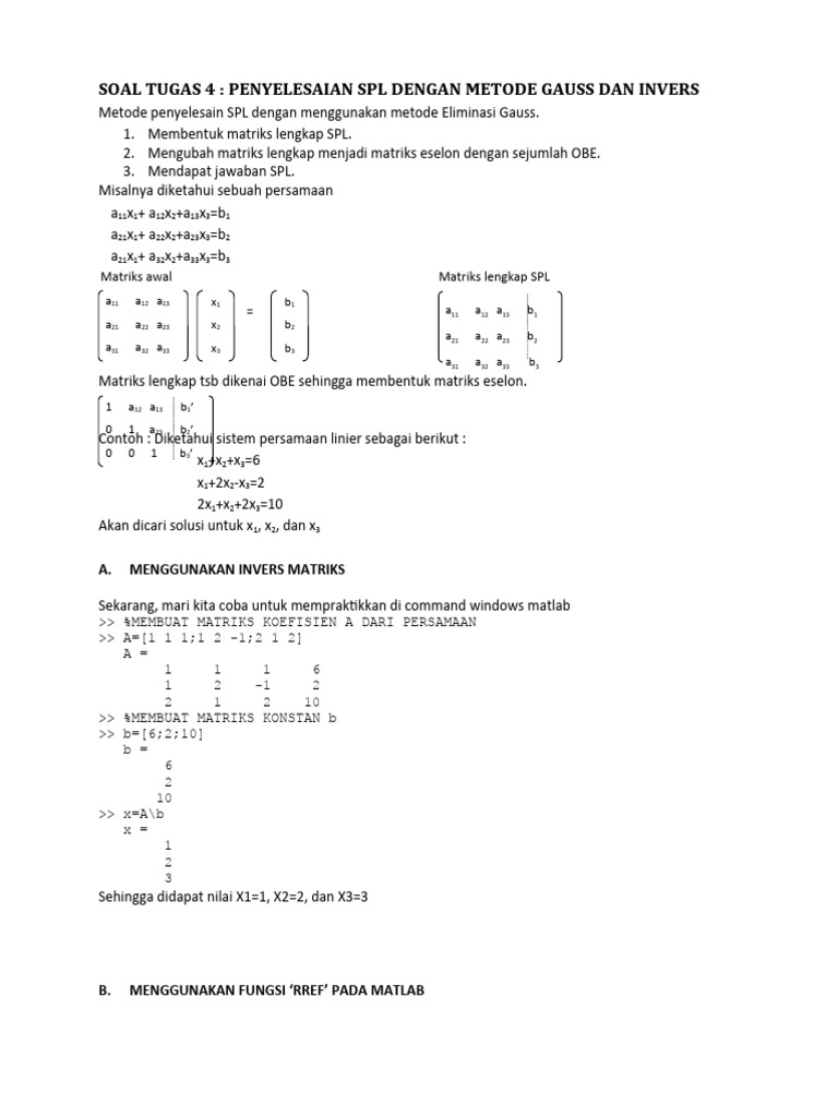 Penyelesaian SPL Dengan Invers Dan Rref | PDF