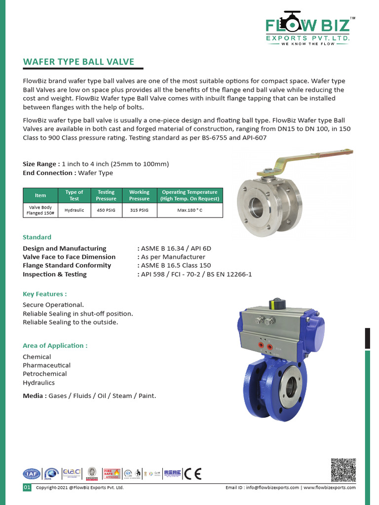 FlowBiz Wafer Type Ball Valve | PDF | Valve | Mechanical Engineering