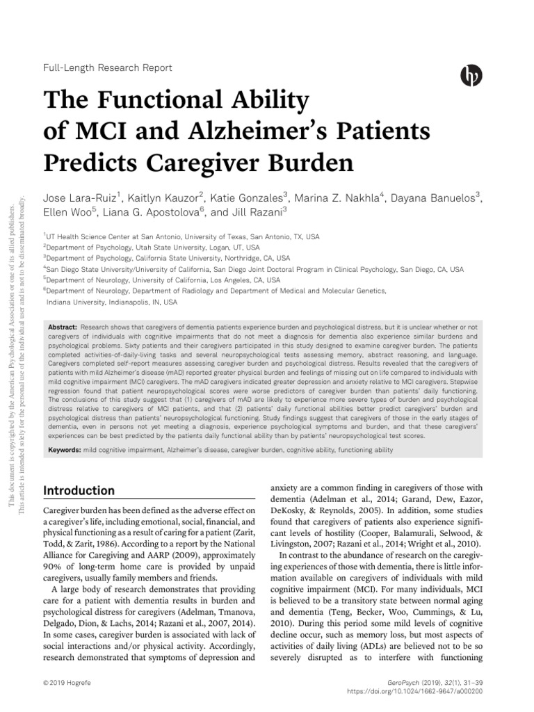 The Functional Ability | PDF | Caregiver | Dementia