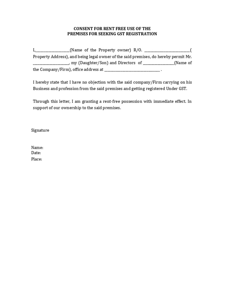 Rent-Free Consent for GST Registration | PDF | Law