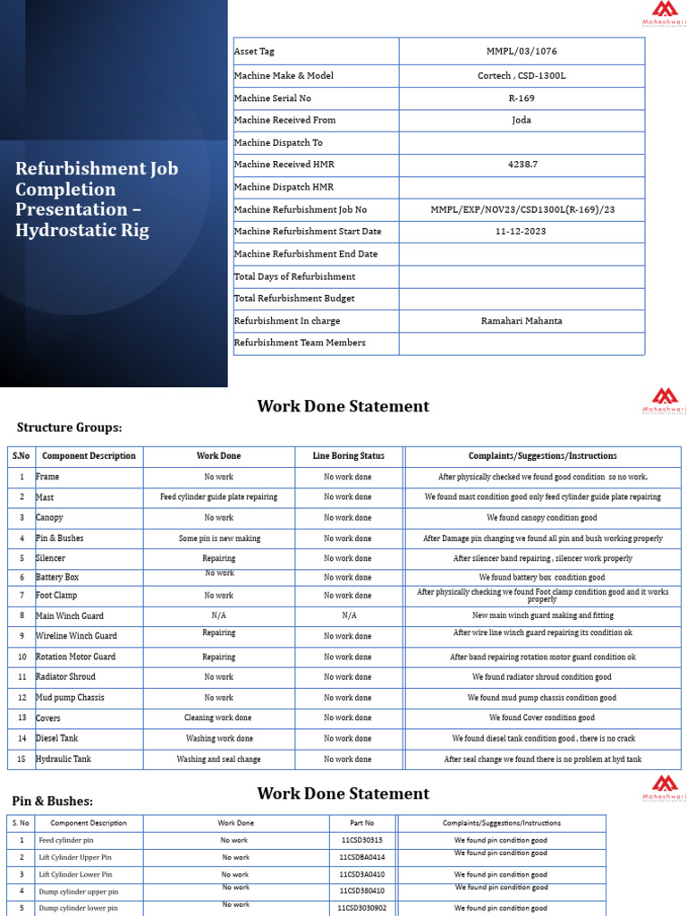 Job Completion Report Presentation of R-169 | PDF | Pump | Engines
