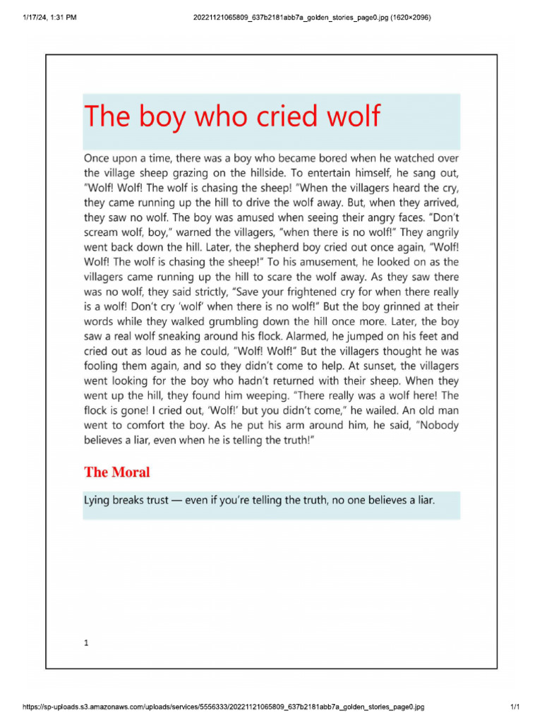 The Boy Who Cried Wolf | PDF