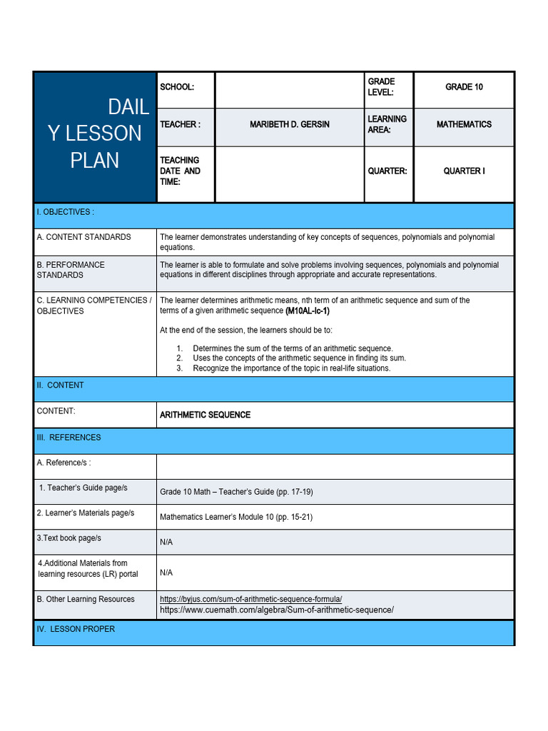 arithmetic sequence _ Math 10 | PDF | Mathematics | Learning