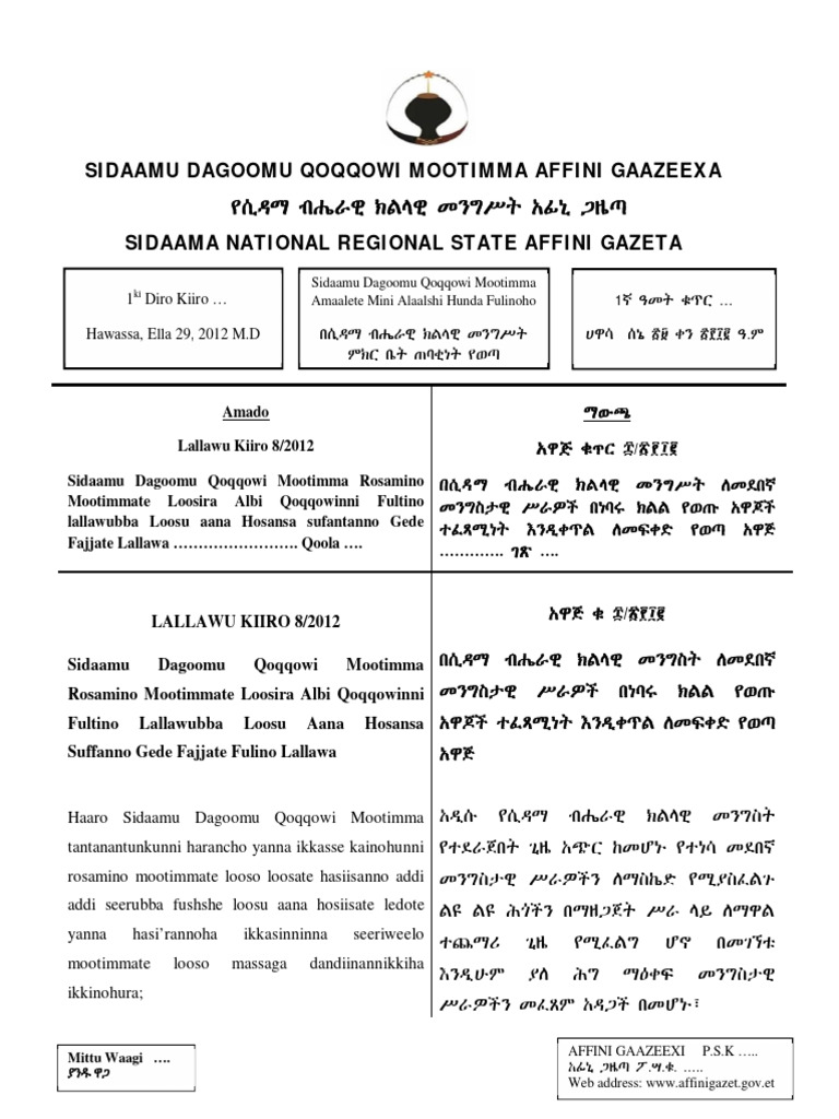 Sidama Adoption Pro. No. 8 | PDF