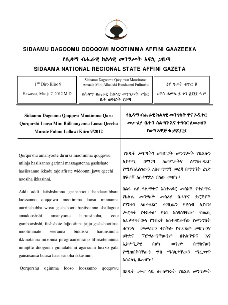 Auditor General of Sidaama Pro. 9 | PDF