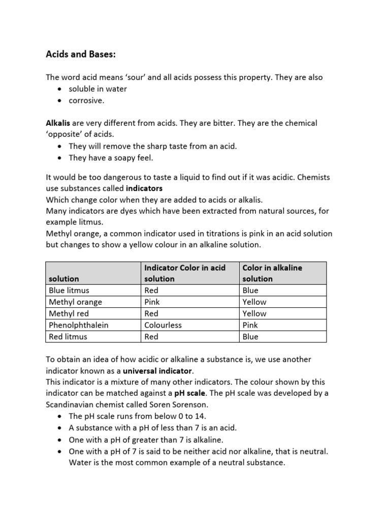 Acids and Bases IGCSE Notes | PDF | Acid | Hydroxide