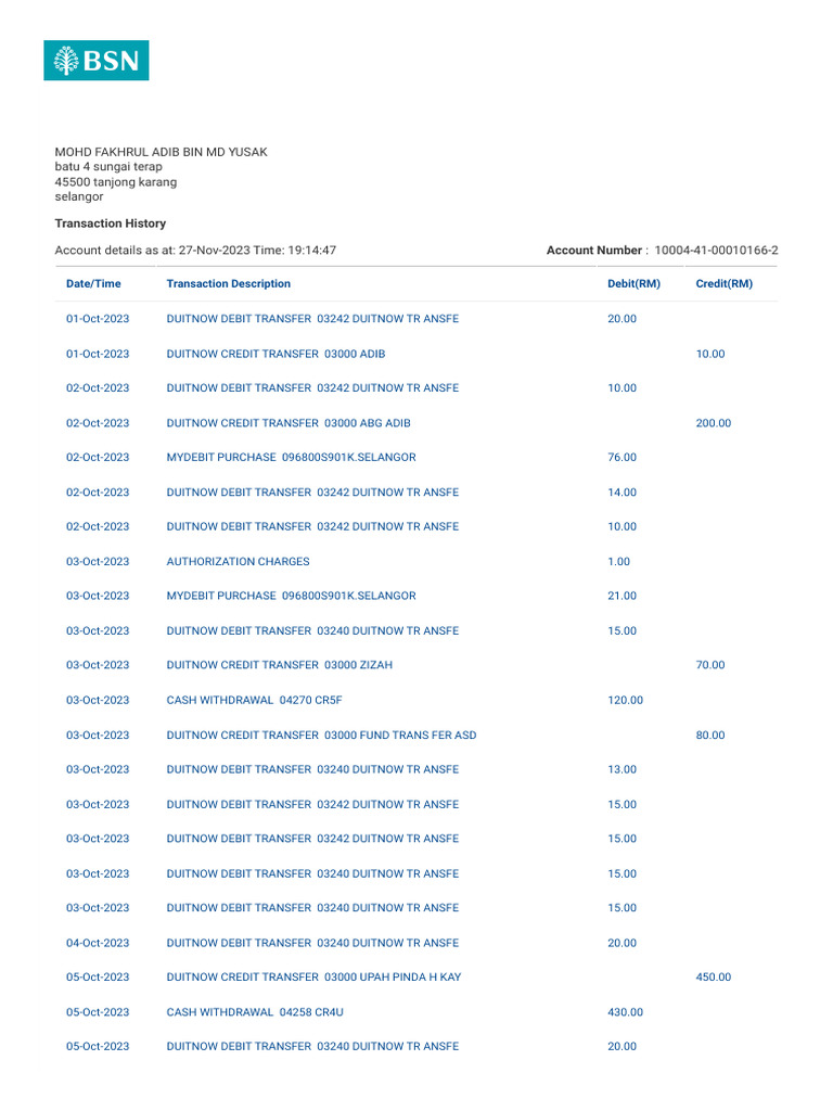 myBSN - Transaction History - Bank Simpanan Nasional | PDF | Tecnología