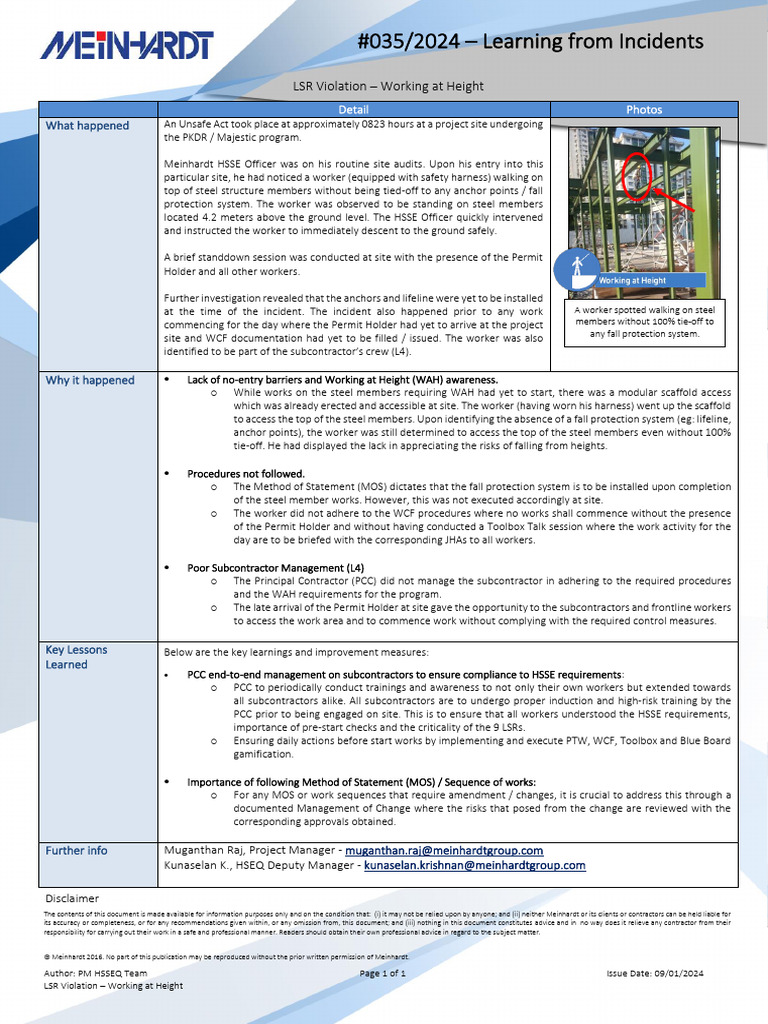 LSR Violation: Unsafe Working at Height | PDF | Justice | Crime & Violence