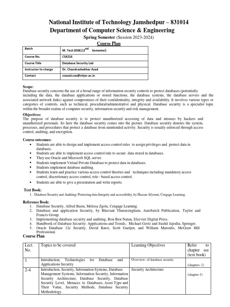 Database Security Course Handout 2023 | PDF | Databases | Information ... Database Security Course Handout 2023 | PDF | Databases | Information ...