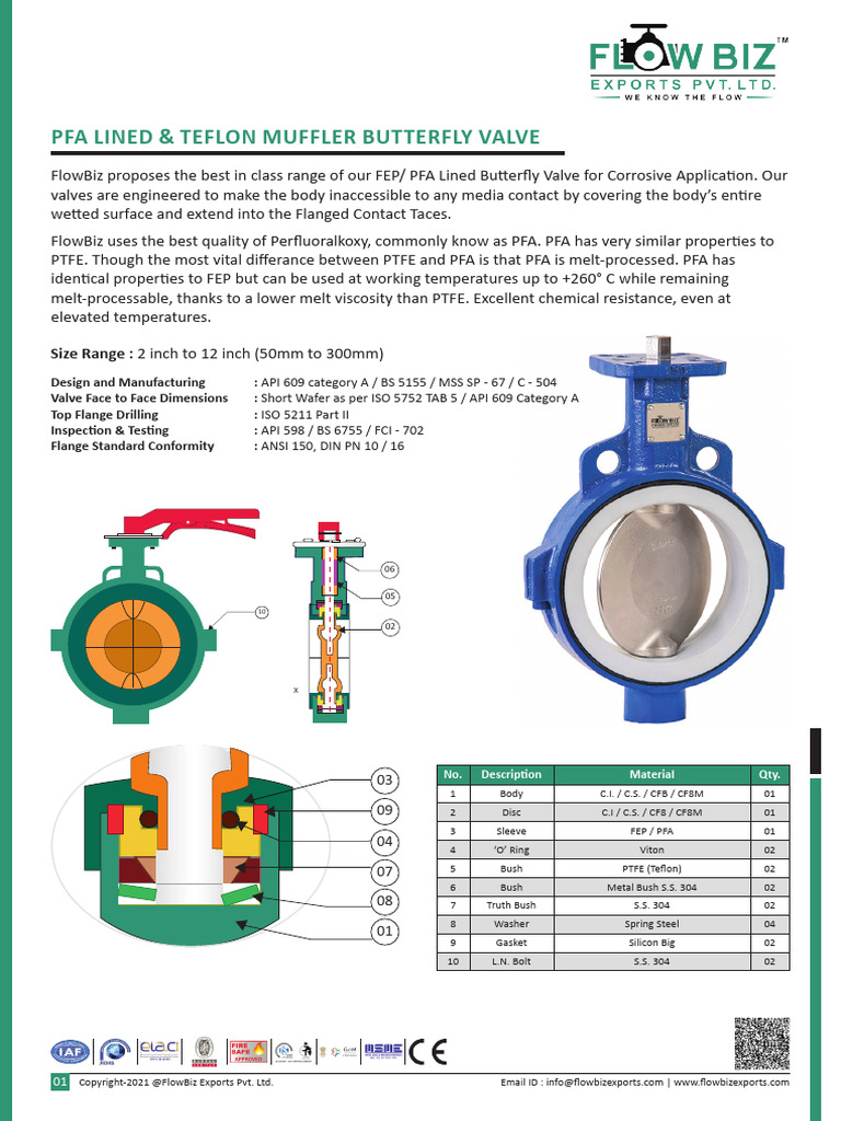 FlowBiz PFA Lined & Teflon Muffler Butterfly Valve | PDF | Valve ...