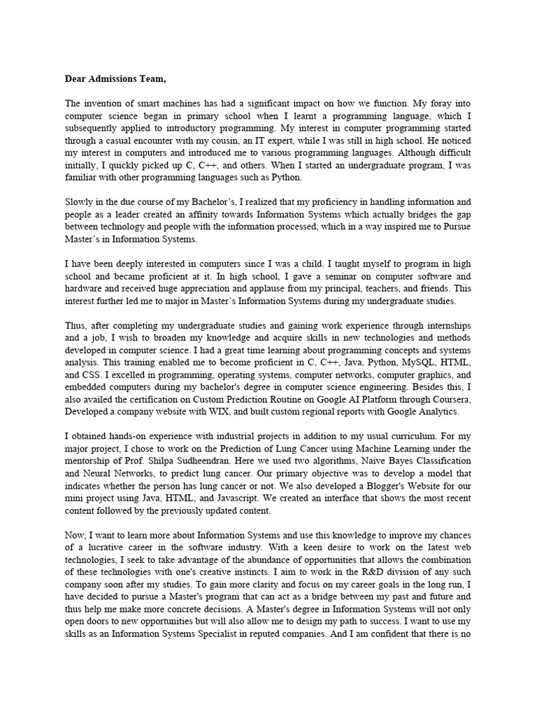 Cholleti Varun Teja-MS-Is SOP | PDF | Computer Programming | Information System