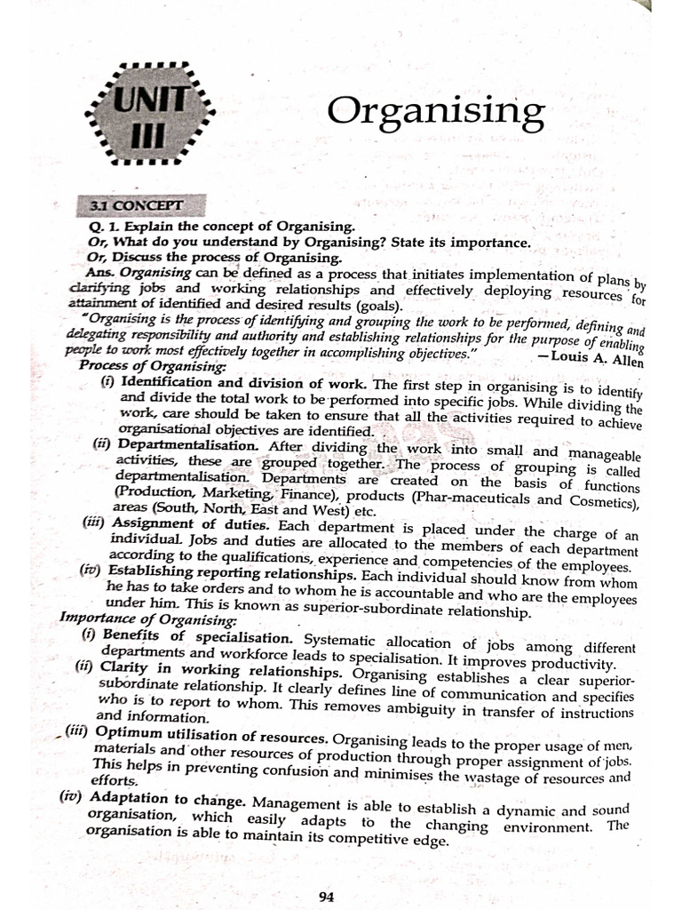 Unit 3 (Organising) | PDF