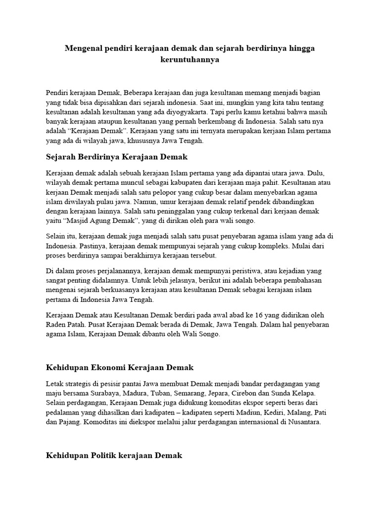 Mengenal Pendiri Kerajaan Demak Dan Sejarah Berdirinya Hingga Keruntuhannya | PDF | Sejarah