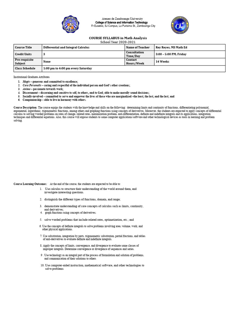 Math Analysis Course Outline Grad 22 23 1 PDF Trigonometric
