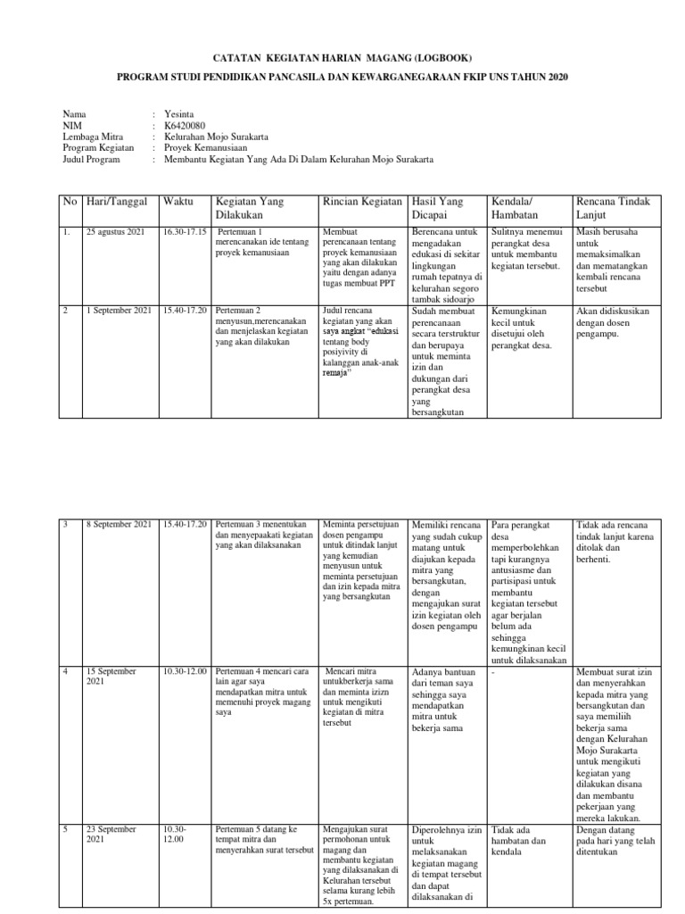 Contoh Logbook Magang | PDF