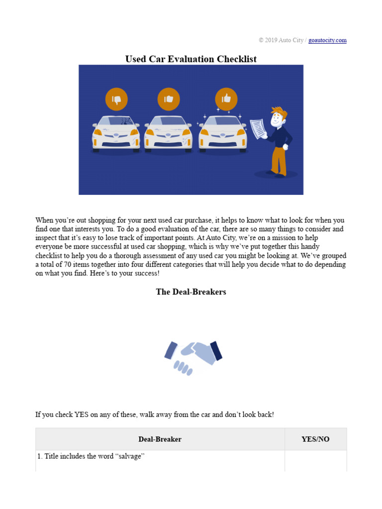 Used Car Evaluation Checklist | PDF | Manual Transmission | Car