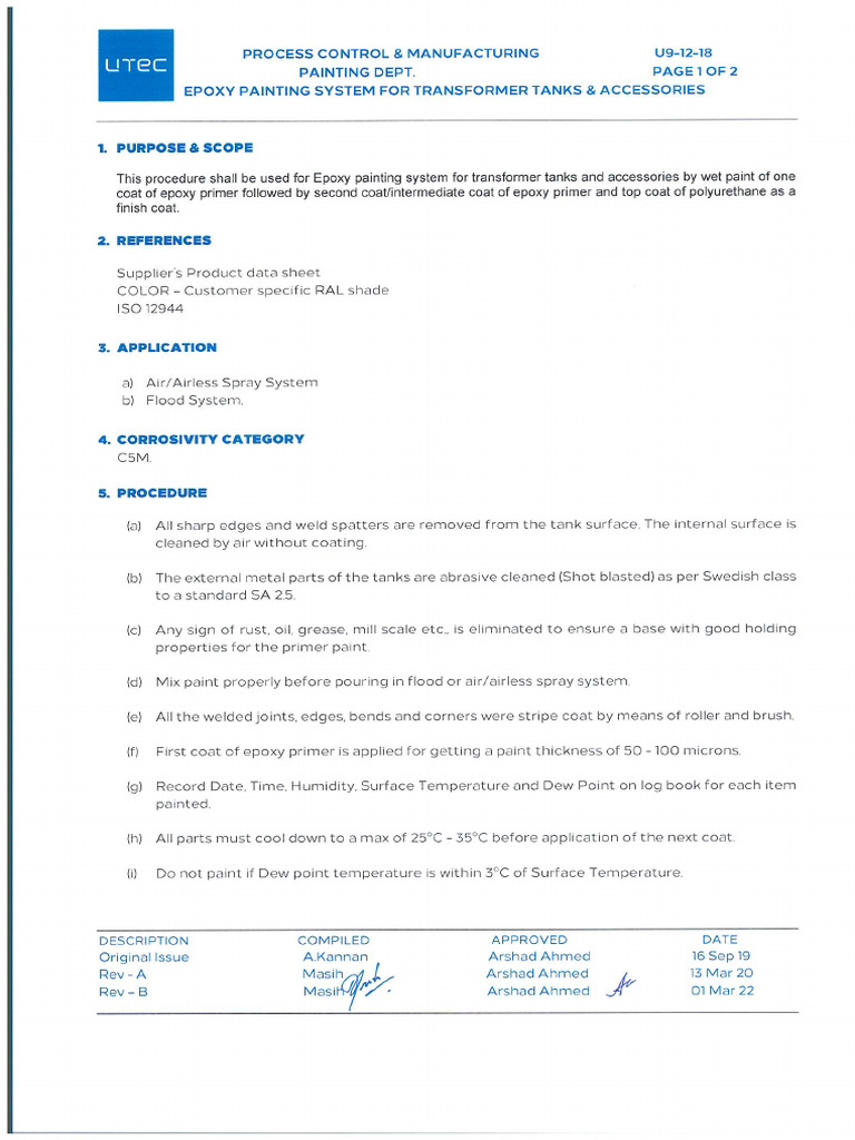 U9-12-18 Rev B - Epoxy Paint Procedure | PDF