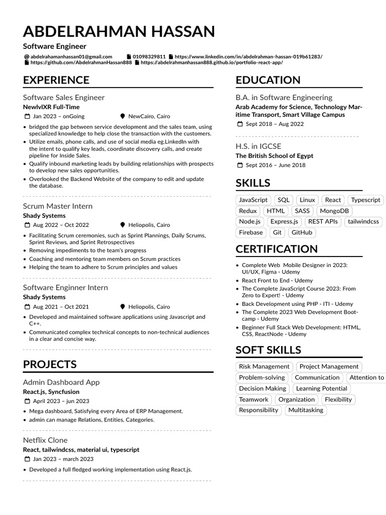 AbdelrahmanHassan SE CV | PDF | Scrum (Software Development) | Java Script