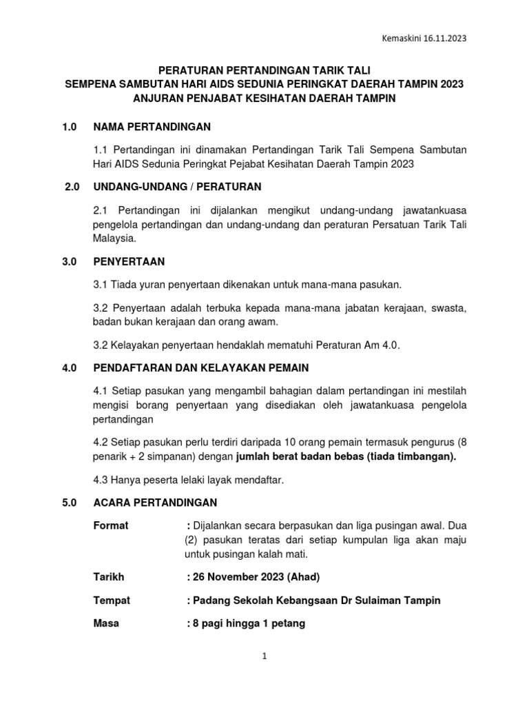 Peraturan Pertandingan Tarik Tali Wad 2023 Tampin Kemaskini 16.11.2023 ...