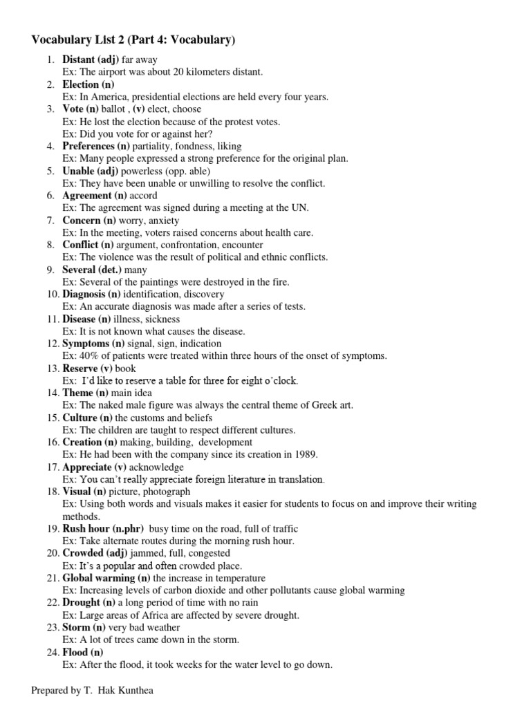 Vocabulary List 2 (Part 4 Vocabulary) | PDF | Medicine | Clinical Medicine