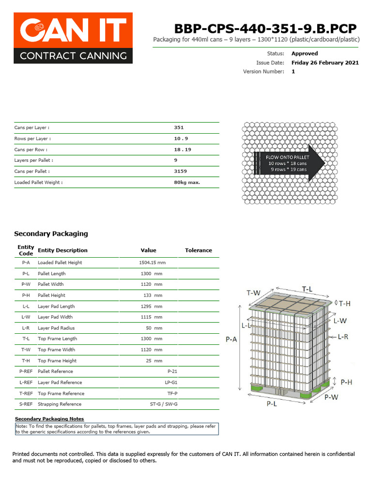 CPS Pallet Specifications for Cans | PDF | Pallet | Freight Transport