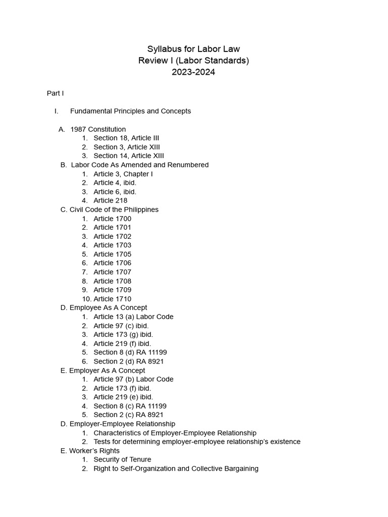 Syllabus For Labor Law Review I | PDF | Employment | Labor Relations
