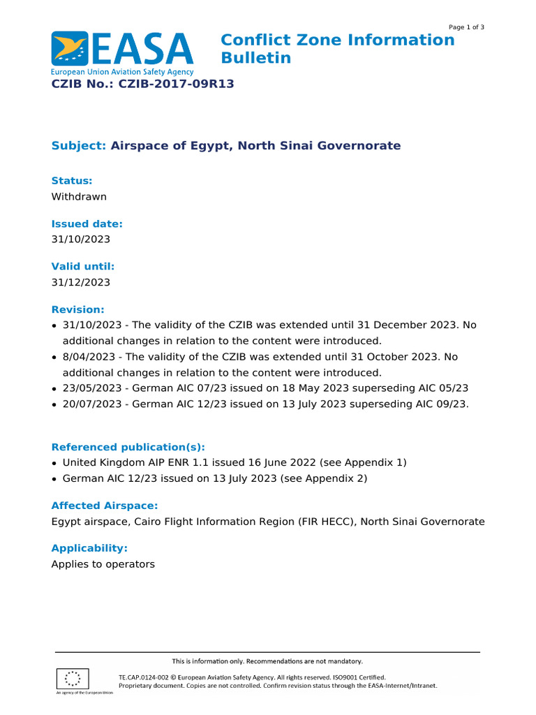 EASA - Airspace of Egypt North Sinai Governorate | PDF | Transport ...