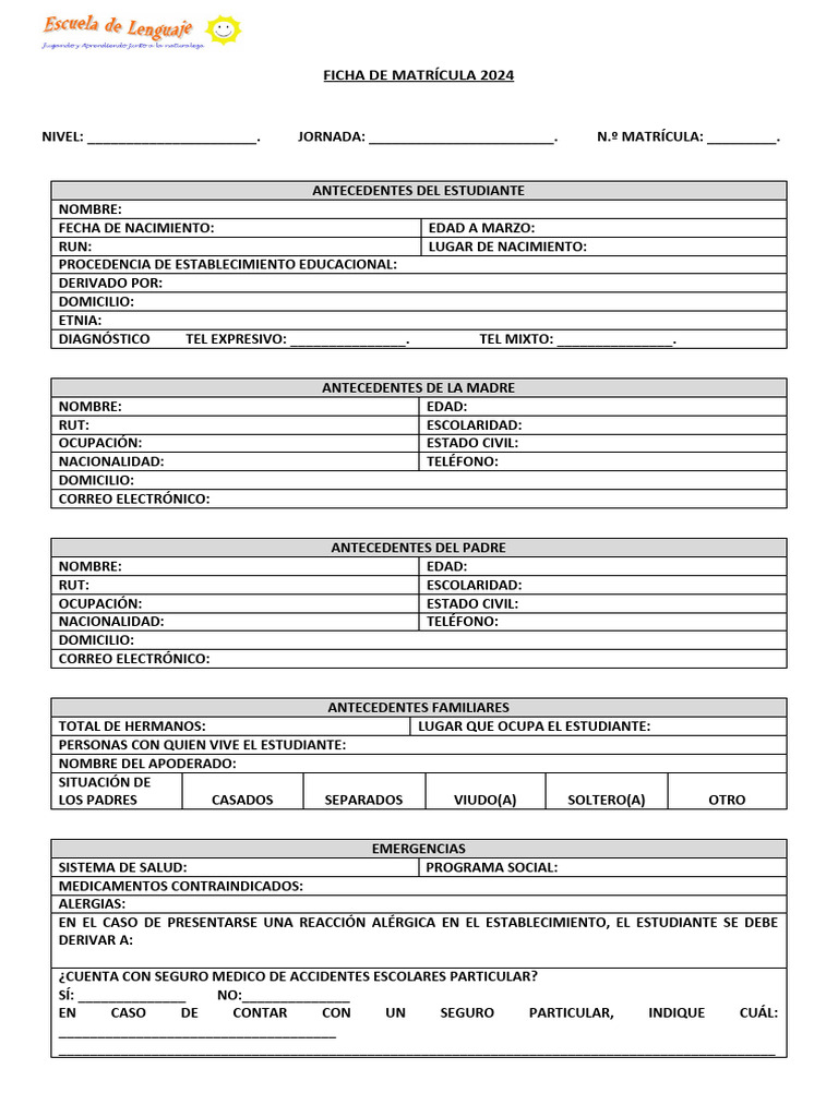 Formato FICHA MATRICULA 2024 | PDF | Ciencias sociales