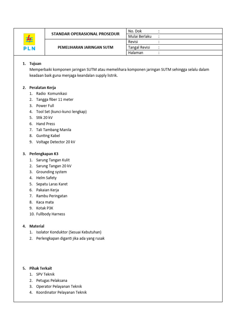 SOP Pemeliharaan SUTM | PDF | Komputer | Teknologi & Rekayasa