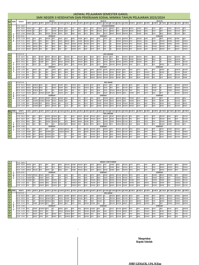 Jadwal Semester Ganjil 2023-2024 K13 | PDF
