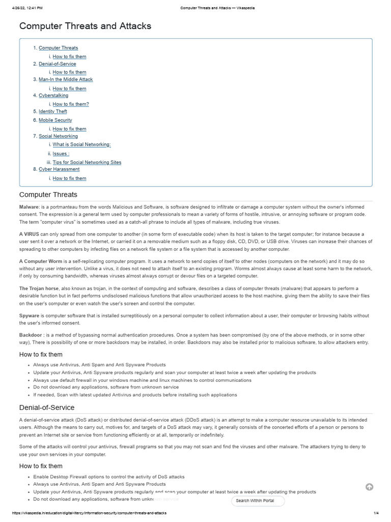Computer Threats and Attacks - Vikaspedia | PDF | Malware | Computer Virus