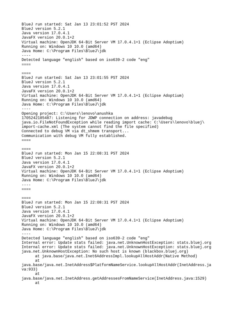 Bluej Debuglog | PDF | Technology & Engineering