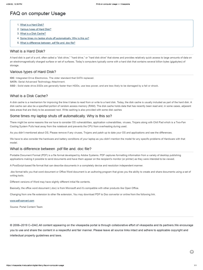 FAQ On Computer Usage - Vikaspedia | PDF | Hard Disk Drive | Solid State Drive