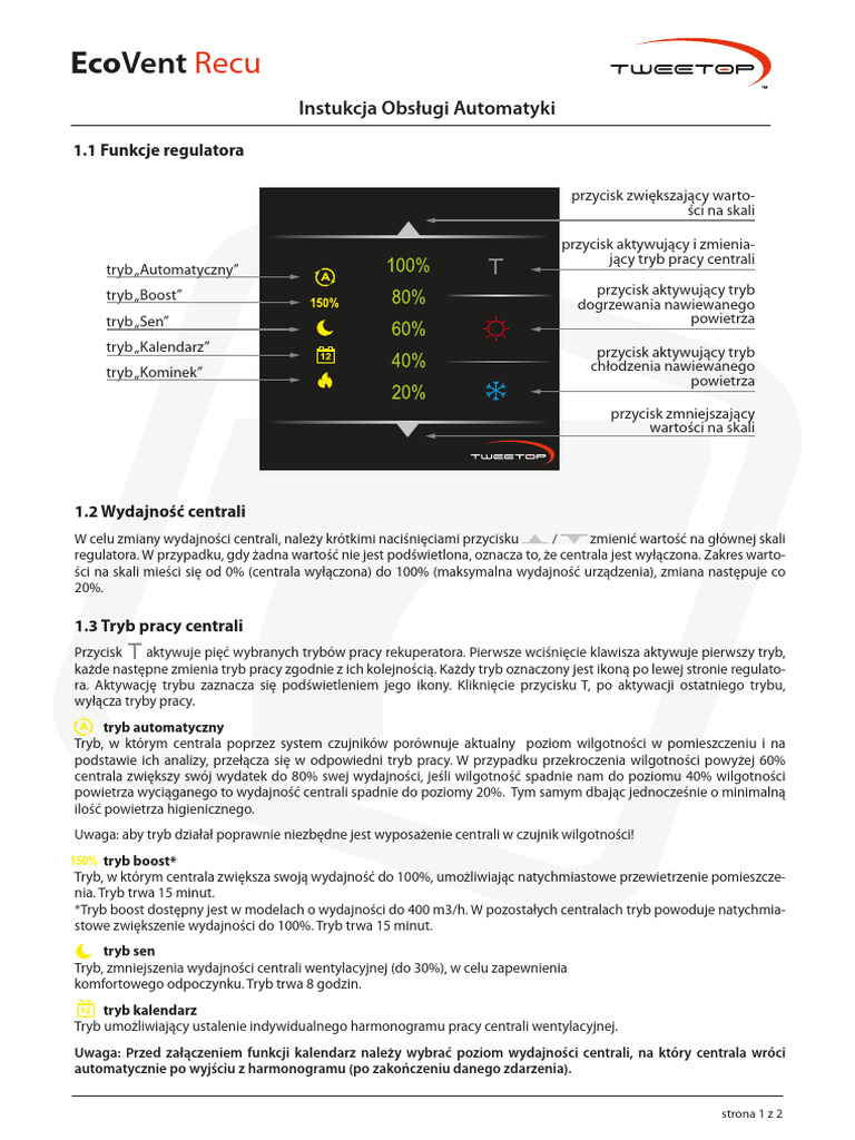 EcoVent Recu - Instrukcja Obslugi Automatyki | PDF