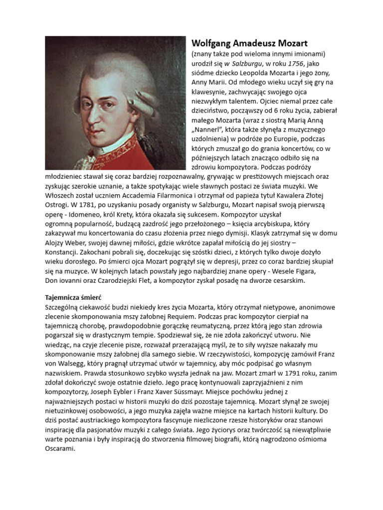 Wolfgang Amadeusz Mozart - bio | PDF