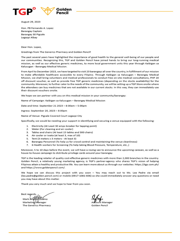 Letter-of-Intent_TGP-Caravan_Legazpi | PDF | Social Programs | Service ...