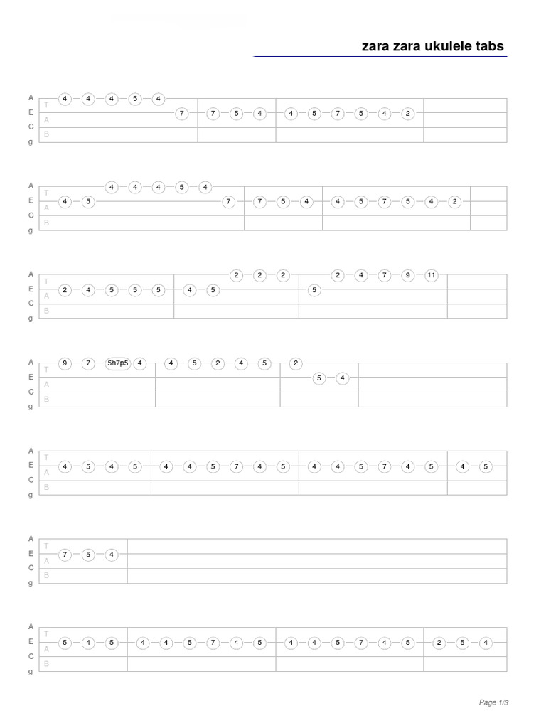 Zara Zara Ukulele Tabs | PDF