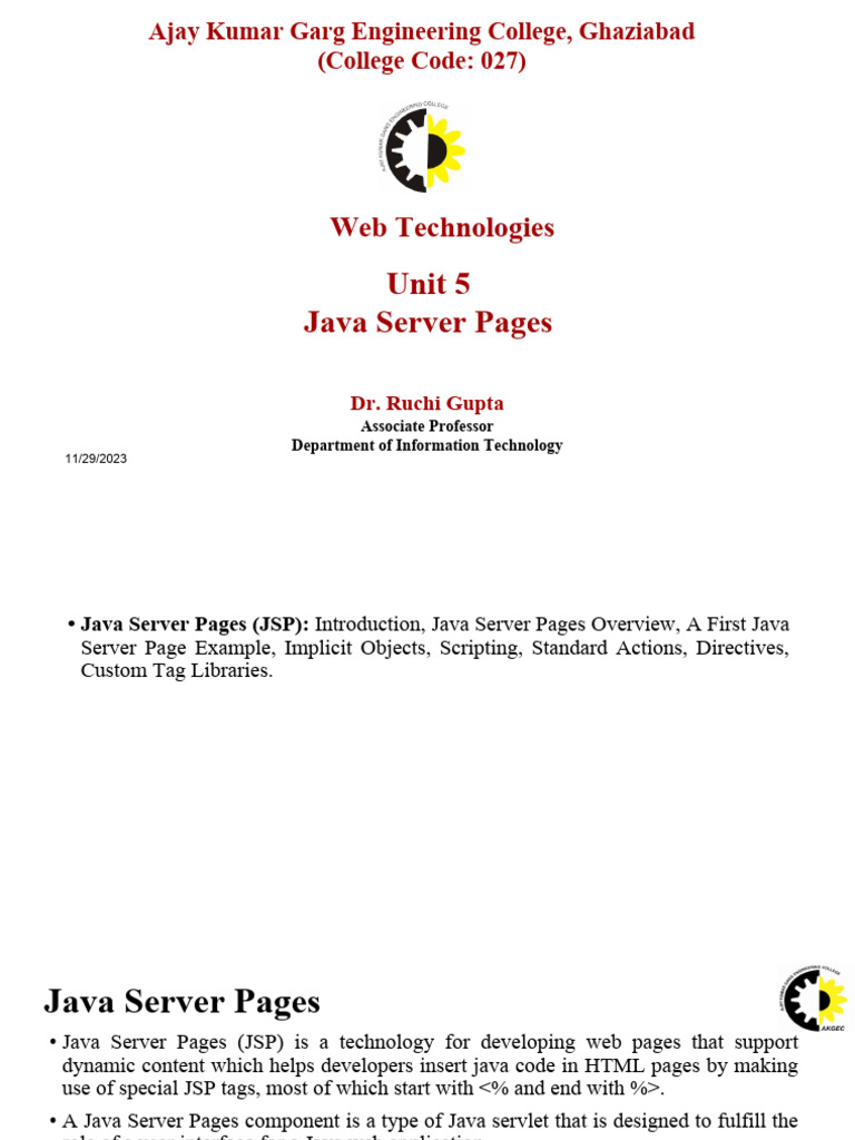 U 5 JSP | PDF | Dynamic Web Page | Java (Programming Language)