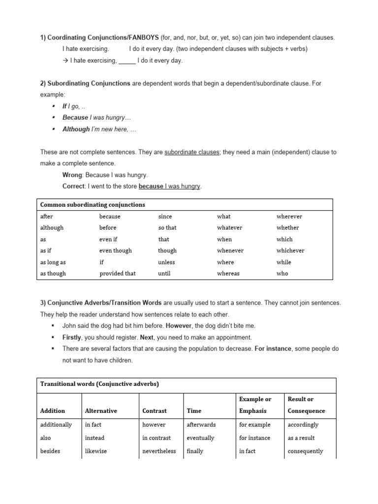 Writing Transitions Conjunctions | PDF | Sentence (Linguistics) | Clause