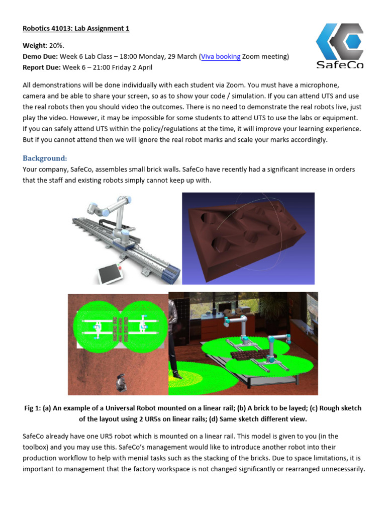 Lab Assignment 1 Dual Cobot Assembly Task Pdf Robot Robotics