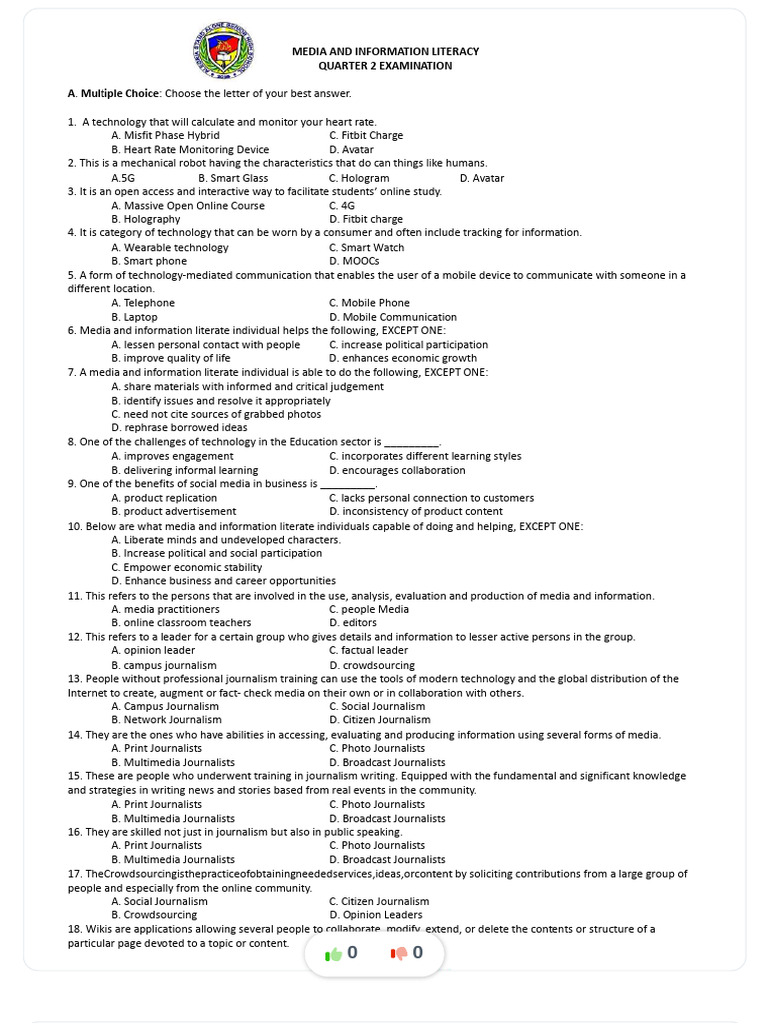 Mil Final Exam With Answer Key - Compress | PDF | Journalism | Wearable Technology